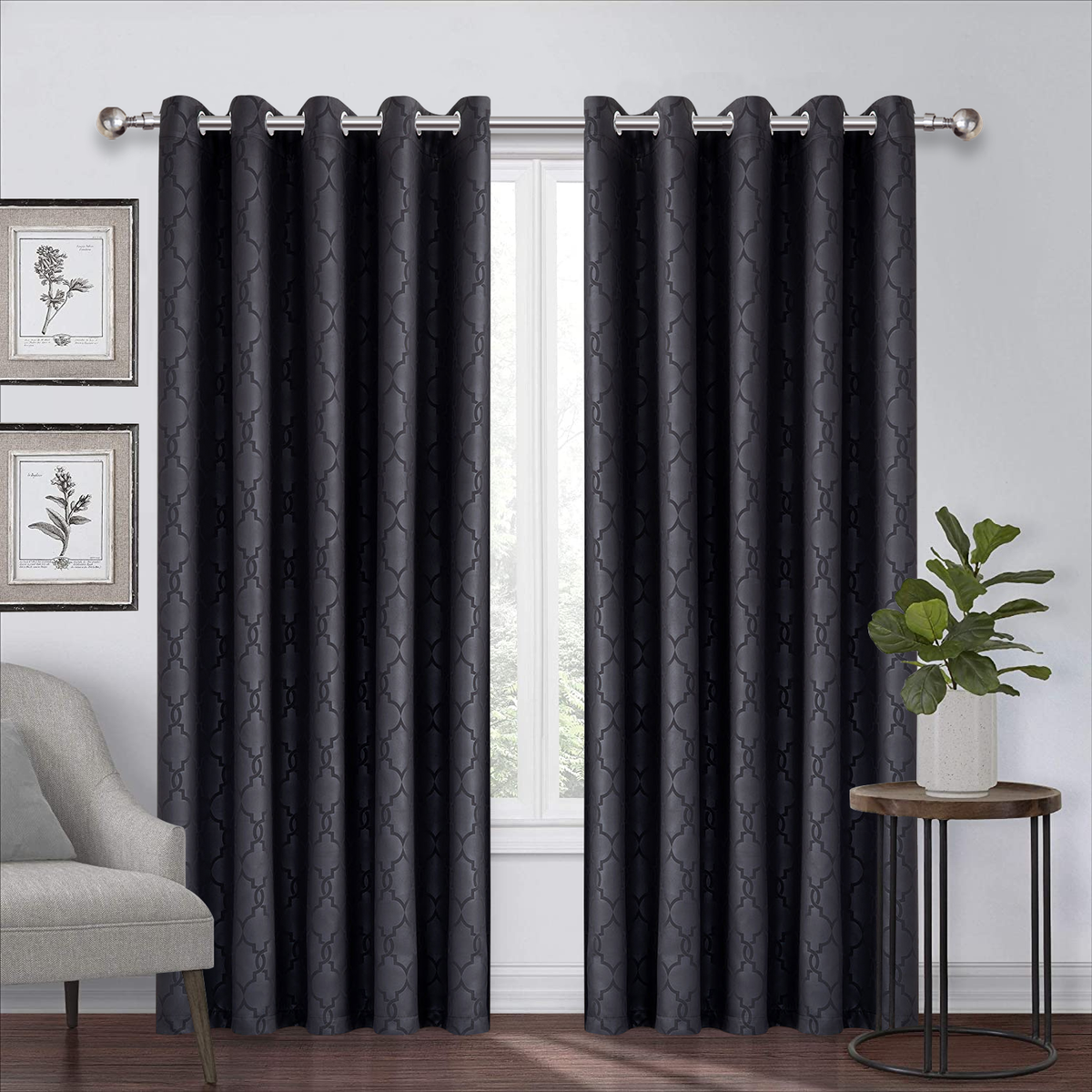 Ready Made Blackout Eyelet Curtains Embossed 260 GSM - BedBasics