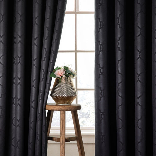 Ready Made Blackout Eyelet Curtains Embossed 260 GSM - BedBasics